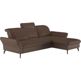 Sit & More Ecksofa SIT & MORE "Leandro L-Form", braun (dunkelbraun), B:267cm H:88cm T:200cm, 100% Polyester, Sofas, Ecksofa, Wahlweise mit Bett-, Kopfteil - und Armlehnfunktion, sowie Bettkasten