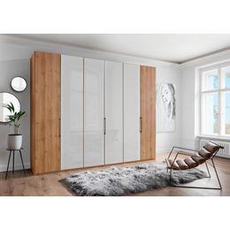 Drehtürenschrank Wiemann "Monaco" Schränke Gr. B/H/T: 295,2 cm x 216 cm x 58 cm, 6 St., braun (bianco, eiche, nachbildung, glas weiß) mit Teil-Glasfront sowie hochwertige Beschläge inkl. Türdämpfung