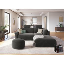 Sit & More Ecksofa SIT & MORE "Cadabra L-Form", grau (anthrazit), B:243cm H:80cm T:198cm, Samtoptik (100% Polyester);Soft clean (98% Polyester, 2% Polyamid);Struktur fein (100% Polyester), Sofas, Ecksofa, Breite 243 cm, inklusive Sitztiefenverstellung