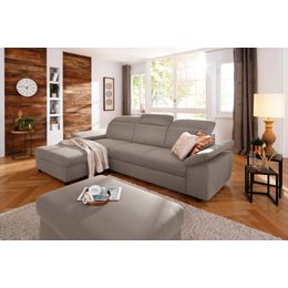 Ecksofa Home Affaire "Mauritius L-Form", grau (stahlgrau), B:287cm T:178cm, Struktur fein (100% Polyester);Luxus-Microfaser Lederoptik (100% Polyester);Soft clean (98% Polyester, 2% Polyamid), Sofas, Ecksofa, mit Kopfteil- und Armlehnverstellung, mit Bettfunktion und Bettkasten