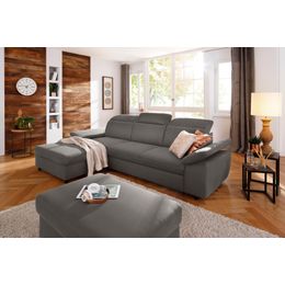 Ecksofa Home Affaire "Mauritius L-Form", grau, B:287cm T:178cm, Struktur fein (100% Polyester);Luxus-Microfaser Lederoptik (100% Polyester);Soft clean (98% Polyester, 2% Polyamid), Sofas, Ecksofa, mit Kopfteil- und Armlehnverstellung, mit Bettfunktion und Bettkasten