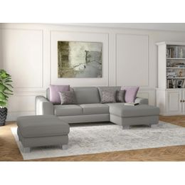 Sit & More Ecksofa SIT & MORE "Dundee L-Form", silber, B:264cm H:86cm T:175cm, Sofas, Ecksofa, mit Federkern und Edelstahlf&uuml;&szlig;en, wahlweise mit Kopfteilverstellung