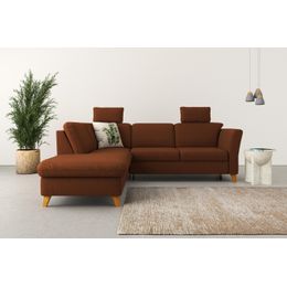 Ecksofa Home Affaire "Trelleborg L-Form", rosa (kupfer), B:252cm H:86cm T:213cm, 100% Polyester, Sofas, Ecksofa, Federkern-Polsterung, wahlweise mit Bettfunktion und Stauraum