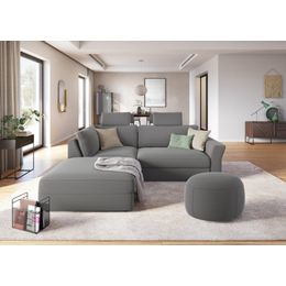 Sit & More Ecksofa SIT & MORE "Cadabra L-Form", grau, B:243cm H:80cm T:198cm, Samtoptik (100% Polyester);Soft clean (98% Polyester, 2% Polyamid);Struktur fein (100% Polyester), Sofas, Ecksofa, Breite 243 cm, inklusive Sitztiefenverstellung