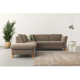 Ecksofa Home Affaire "Trelleborg L-Form", beige (dunkelbeige), B:252cm H:86cm T:213cm, 100% Polyester, Sofas, Ecksofa, Federkern-Polsterung, wahlweise mit Bettfunktion und Stauraum