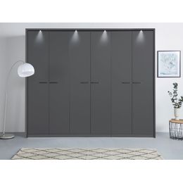 Drehtürenschrank Rauch "Oteli" Schränke Gr. B/H/T: 275 cm x 231 cm x 58 cm, mit Beleuchtung, 6 St., grau (graumetallic) inkl. Passepartout optional mit Beleuchtung