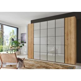 Drehtürenschrank Wiemann "Quito" Schränke Gr. B/H/T: 295,2 cm x 236 cm x 58 cm, Aufleistungen in Schiefer, 6 St., beige (bianco, eiche, nachbildung, glas champagner, schiefer) hochwertige Beschläge inkl. Türdämpfung