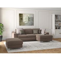 Sit & More Ecksofa SIT & MORE "Dundee L-Form", grau (taupe), B:264cm H:86cm T:175cm, Sofas, Ecksofa, mit Federkern und Edelstahlf&uuml;&szlig;en, wahlweise mit Kopfteilverstellung