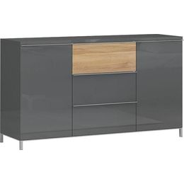 Kommode Places of Style "Onyx" Sideboards Gr. B/H/T: 152 cm x 88 cm x 45 cm, 3, grau (anthrazit, walnussfarben) Kombikommode Kombikommoden UV lackiert, mit Soft-Close-Funktion