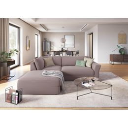Sit & More Ecksofa SIT & MORE "Cadabra L-Form", rosa (altrosa), B:243cm H:80cm T:198cm, Samtoptik (100% Polyester);Soft clean (98% Polyester, 2% Polyamid);Struktur fein (100% Polyester), Sofas, Ecksofa, Breite 243 cm, inklusive Sitztiefenverstellung