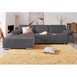 Sit & More Ecksofa SIT & MORE "Coria L-Form", grau, B:282cm H:80cm T:162cm, Kunstleder SOFTLUX;Struktur ( 100% Polyester);Struktur fein ( 90% Polyester; 10% Polyamid);Luxus-Microfaser ALTARA NUBUCK (100% Polyester), Sofas, Ecksofa, mit XL-Recamiere, wahlweise mit Bettfunktion