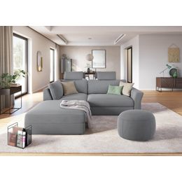Sit & More Ecksofa SIT & MORE "Cadabra L-Form", grau (hellgrau), B:243cm H:80cm T:198cm, Samtoptik (100% Polyester);Soft clean (98% Polyester, 2% Polyamid);Struktur fein (100% Polyester), Sofas, Ecksofa, Breite 243 cm, inklusive Sitztiefenverstellung