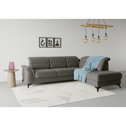 Sit & More Ecksofa SIT & MORE "Sinatra L-Form", grau (fango), B:251cm H:85cm T:220cm, 100% Polyester, Sofas, Ecksofa, mit Ottomane, optional mit Kopfteilverstellung und Armteilfunktion