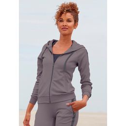 active by Lascana Trainingsjacke LASCANA ACTIVE Gr. M (40/42), grau (stone) Damen Jacken Sportjacken mit Logo Tape an den Ärmeln