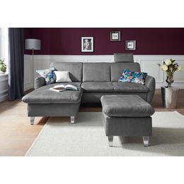 Sit & More Ecksofa SIT & MORE "Daytona L-Form", grau (steel), B:245cm H:93cm T:164cm, Sofas, Ecksofa, mit Federkern, einer Kopfst&uuml;tze und wahlweise mit Bettfunktion