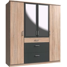 Kleiderschrank wimex "Click" Schränke Gr. B/H/T: 180 cm x 199 cm x 58 cm, 4 St., grau (struktureichefarben hell, graphitfarben) Drehtürenschrank Kleiderschrank Schränke mit Spiegel