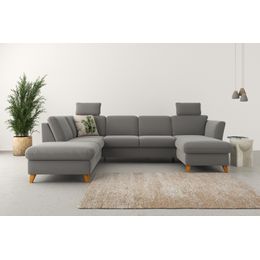 Wohnlandschaft Home Affaire "Trelleborg U-Form", grau, B:307cm H:86cm T:213cm, 100% Polyester, Sofas, Wohnlandschaft, Federkern-Polsterung, wahlweise mit Bettfunktion und Stauraum