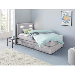 Boxbett Inosign "Luan", grau (platinum), B:127cm L:211cm, Komplettbetten, Boxspringbett, Schubkästen, LED-Beleuchtung und Topper, in Breite 120 cm und 180 cm
