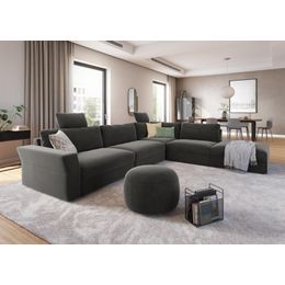 Sit & More Ecksofa SIT & MORE "Cadabra L-Form", grau (anthrazit), B:356cm H:80cm T:292cm, Samtoptik (100% Polyester);Soft clean (98% Polyester, 2% Polyamid);Struktur fein (100% Polyester), Sofas, Ecksofa, Breite 356 cm, mit Sitztiefenverstellung