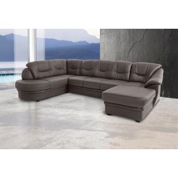 Sit & More Wohnlandschaft SIT & MORE "Savoni U-Form", grau (delphine), B:334cm H:90cm T:206cm, NaturLEDER (echtes Rindsleder) in Sitz und Rücken. Korpus in passendem Kunstleder SOFTLUX bezogen;Luxus-Microfaser (100% Polyester);Struktur ( 100% Polyester);Luxus-Microfaser ALTARA NUBUCK (100% Polyester), Sofas, Wohnlandschaft, wahlweise mit Bettfunktion