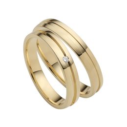 Trauring Firetti "Schmuck Geschenk Gold 750 Hochzeit Ehering "LIEBE"" Fingerringe Gr. 50, 0,02 ct SI = kleine Einschlüsse mit Brillant, Gelbgold 585, 3,5 mm, gelb (gelbgoldfarben) Made in Germany, wahlweise mit oder ohne Brillant