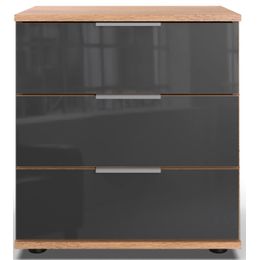 Nachtkommode wimex "Saigon" Sideboards Gr. B/H/T: 52 cm x 58 cm x 38 cm, 3, grau (plankeneiche nachbildung, glas grey) mit 3 Schubladen, wahlweise Glas-oder Spiegelfronten