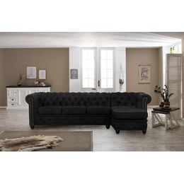 Chesterfield-Sofa Home Affaire "Rysum L-Form", grau (anthrazit), B:255cm H:72cm T:171cm, Luxus-Microfaser Lederoptik (100% Polyester);Kunstleder, Sofas, Chesterfield-Optik mit Ottomanen-Abschluß