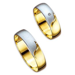 Trauring Firetti "Schmuck Geschenk Gold 375 Hochzeit Ehering "LIEBE"" Fingerringe Gr. 16,5, ohne Brillant, Gelbgold 585, 5mm, goldfarben (gelbgoldfarben-weißgoldfarben) Made in Germany, wahlweise mit oder ohne Brillant