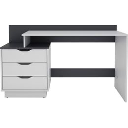 Schreibtisch ByLiving "Bern, moderner Computertisch", grau (weiß, anthrazit, weiß, weiß), B:138cm H:83,5cm T:51,6cm, Tische, mit viel Stauraum, Breite 138cm, rechts oder links montierbar