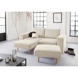 3-Sitzer "Looksv", beige, B:212cm H:96cm T:107cm, LOOKS by Wolfgang Joop, Sofas, Verwandlungssofa: aus Sofa wird Sofa mit 2 Hockern