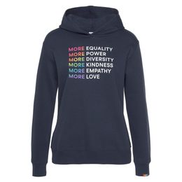 Hoodie Lascana "Pride", Damen, Gr. 32/34, blau (nachtblau), angeraute Sweatware, Obermaterial: 60% Baumwolle, 40% Polyester, unifarben, bequem, Sweatshirts, mit Pride-Frontdruck