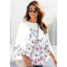 Schlupfbluse Lascana Gr. 34, weiß (weiß, bedruckt) Damen Blusen mit Blumenprint und Trompetenärmeln, Blusenshirt, sommerlich