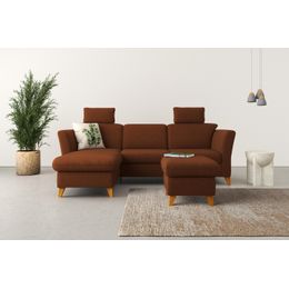 Ecksofa Home Affaire "Trelleborg L-Form", rosa (kupfer), B:249cm H:86cm T:162cm, 100% Polyester, Sofas, Ecksofa, Federkern-Polsterung, wahlweise mit Bettfunktion und Bettkasten