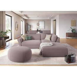 Sit & More Ecksofa SIT & MORE "Cadabra L-Form", rosa (altrosa), B:243cm H:80cm T:198cm, Samtoptik (100% Polyester);Soft clean (98% Polyester, 2% Polyamid);Struktur fein (100% Polyester), Sofas, Ecksofa, Breite 243 cm, inklusive Sitztiefenverstellung