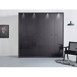 Drehtürenschrank Rauch "Oteli" Schränke Gr. B/H/T: 230 cm x 231 cm x 58 cm, mit Beleuchtung, 5 St., grau (graumetallic, effektgrau hochglanz) inkl. Passepartout optional mit Beleuchtung