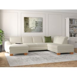 Sit & More Wohnlandschaft SIT & MORE "Dundee U-Form", beige (creme), B:338cm H:86cm T:219cm, Sofas, Wohnlandschaft, mit Federkern und Massivholzf&uuml;&szlig;en, wahlweise mit Kopfteilverstellung