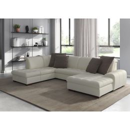 Sit & More Wohnlandschaft SIT & MORE "Luxor U-Form", beige (creme), B:329cm T:224cm, Luxus-Microfaser ALTARA NUBUCK (100% Polyester);Soft clean (98% Polyester, 2% Polyamid);Struktur fein (100% Polyester), Sofas, Wohnlandschaft, wahlweise mit Bettfunktion, Bettkasten und Kopfteilverstellung