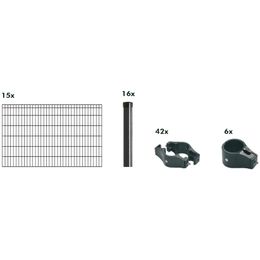 KRAUS Doppelstabmattenzaun "Dino-Pro DS-Z42" Zaunelemente anthrazit, 120 cm hoch, 15 Elemente für 30 m, 16 Pfosten Gr. H/L: 120 cm x 30 m, Pfosten: 16 St., grau (anthrazit)