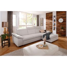 Ecksofa Home Affaire "Mauritius L-Form", beige (natur), B:287cm T:178cm, Struktur fein (100% Polyester);Luxus-Microfaser Lederoptik (100% Polyester);Soft clean (98% Polyester, 2% Polyamid), Sofas, Ecksofa, mit Kopfteil- und Armlehnverstellung, mit Bettfunktion und Bettkasten