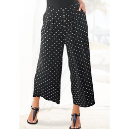 Culotte Lascana Gr. 34, N-Gr, schwarz-weiß (schwarz, weiß, gepunktet) Damen Hosen Strandhosen mit Punktedruck und Taschen, elatischer Bund, 78-Hose, Jerseyhose