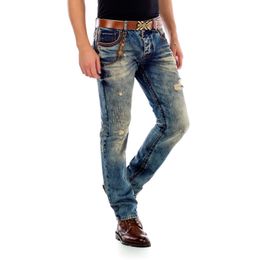 Cipo & Baxx Bequeme Jeans CIPO & BAXX Gr. 34, Länge 34, blau Herren Jeans in coolem Used-Look Straight Fit