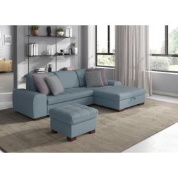 Sit & More Ecksofa SIT & MORE "Luxor L-Form", blau (hellblau), B:275cm H:82cm T:173cm, Luxus-Microfaser ALTARA NUBUCK (100% Polyester);Soft clean (98% Polyester, 2% Polyamid);Struktur fein (100% Polyester), Sofas, Ecksofa, wahlweise mit Bettfunktion, Bettkasten und Kopfteilverstellung