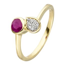 Fingerring Jobo Gr. 52, rot (rubinrot), Fingerringe, Damen, 52, Gelbgold 333, Fingerring, 333 Gold mit Rubin und 9 Zirkonia
