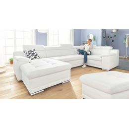 Sit & More Wohnlandschaft SIT & MORE "Top Andiamo U-Form", wei&szlig;, B:336cm H:93cm T:193cm, Kunstleder SOFTLUX;Struktur ( 100% Polyester), Sofas, Wohnlandschaft, mit Kopfteilverstellung, wahlweise mit Bettfunktion