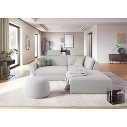 Sit & More Ecksofa SIT & MORE "Cadabra L-Form", silber, B:243cm H:80cm T:198cm, Samtoptik (100% Polyester);Soft clean (98% Polyester, 2% Polyamid);Struktur fein (100% Polyester), Sofas, Ecksofa, Breite 243 cm, inklusive Sitztiefenverstellung