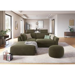 Sit & More Ecksofa SIT & MORE "Cadabra L-Form", gr&uuml;n (olive), B:243cm H:80cm T:198cm, Samtoptik (100% Polyester);Soft clean (98% Polyester, 2% Polyamid);Struktur fein (100% Polyester), Sofas, Ecksofa, Breite 243 cm, inklusive Sitztiefenverstellung
