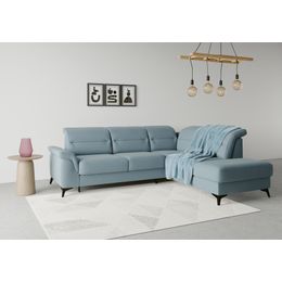 Sit & More Ecksofa SIT & MORE "Sinatra L-Form", blau (hellblau), B:251cm H:85cm T:220cm, 90% Polyester, 10% Polyamid, Sofas, Ecksofa, mit Ottomane, optional mit Kopfteilverstellung und Armteilfunktion