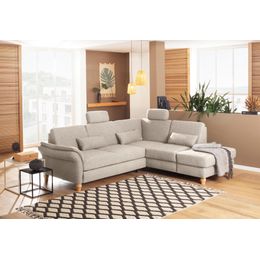 Ecksofa Home Affaire "Palace L-Form", beige (natur), B:259cm H:89cm T:225cm, Struktur fein (100% Polyester);Struktur (100% Polyester);Luxus-Microfaser Lederoptik (100% Polyester), Sofas, Ecksofa, incl. Sitztiefenverstellung, wahlweise mit Bettfunktion und Stauraum