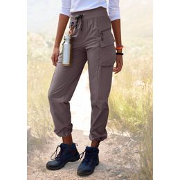 active by Lascana Trekkinghose LASCANA ACTIVE "Cargo Pants" Gr. 46, N-Gr, grau (taupe) Damen Hosen Wanderhosen Schlupfform