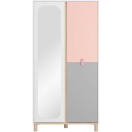 Kleiderschrank GAMI "Kleiderschrank 2 Türen" Schränke Gr. B/H/T: 94 cm x 185 cm x 58 cm, 2 St., bunt (eiche blond, rosa, hellgrau, weiß) Mit seiner Mischung aus sanften Farben